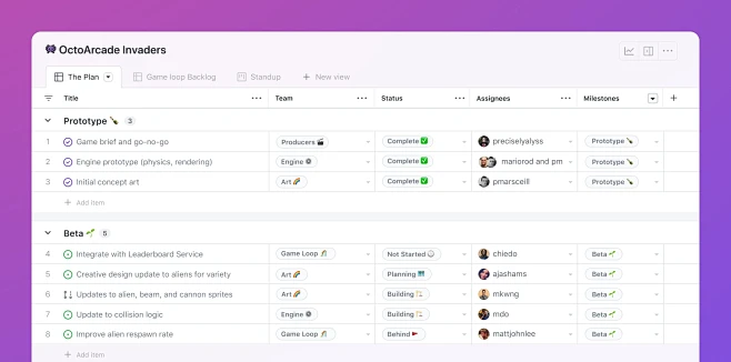 Illustration of project table view with cards grouped sorted by ...