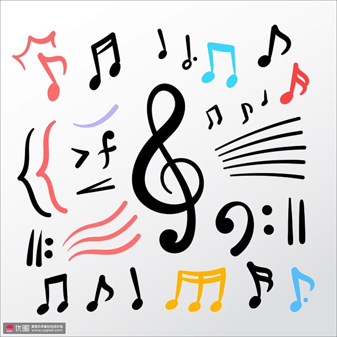 音乐符号简笔手写手绘音节手绘可爱素材 设计素材 标签图标