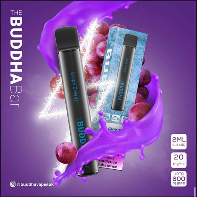 Grape Energy By Buddha Bar Disposable Vape 600 Puff 20MG Nic Salt_vt1ak4