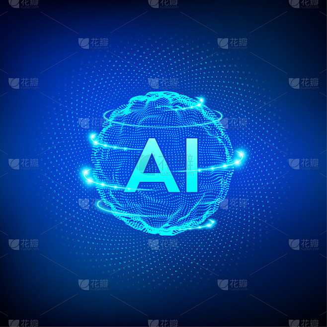 人工智能。人工智能的标志。人工智能和机器学习的概念。球面网格波与二进制代码。大数据创新技术。神经网络