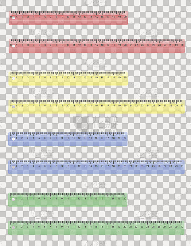 透明彩色尺矢量插图