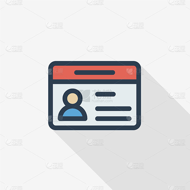 汽车司机，驾驶证，身份证细线平图标。线性矢量符号彩色长阴影设计。