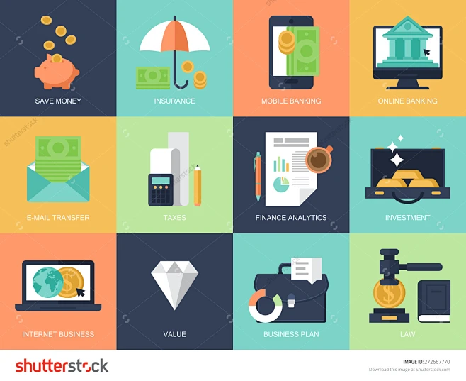 Flat modern icons for banking, finance and business. Elements for ...