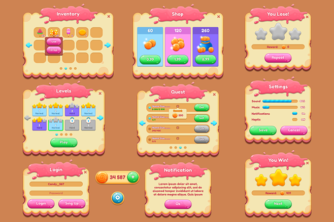 Cake Game UI pack-花瓣网