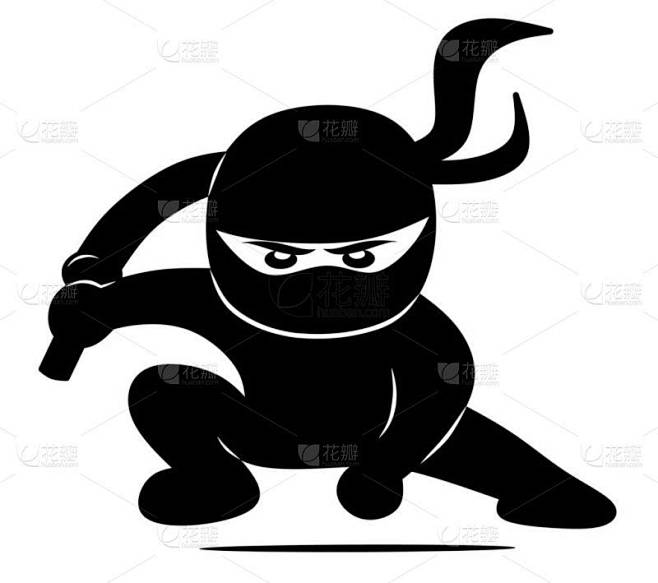 可爱的忍者黑色轮廓插图