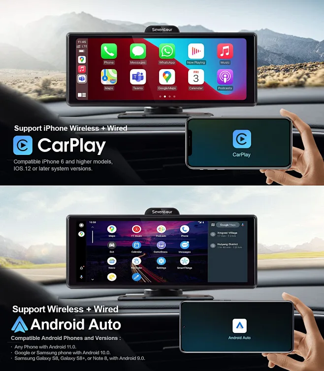Amazon.com: Portable 9.3" Car Dash Mount Apple CarPlay & Android Auto ...