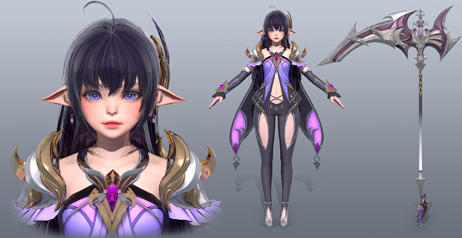 HIT2 精灵萝莉 镰刀 战士 泳装-角色动作/动画-3D模型,微元素 - BIP,3D,角色,动画,动作,游戏,资源 - Element3ds.com!