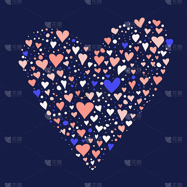 Vector different color hearts forming one heart