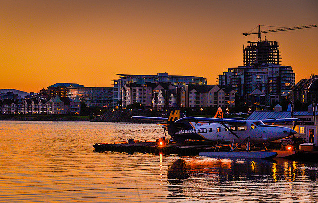 Victoria Harbour with Seaplane at Sunset - Victoria BC Canada