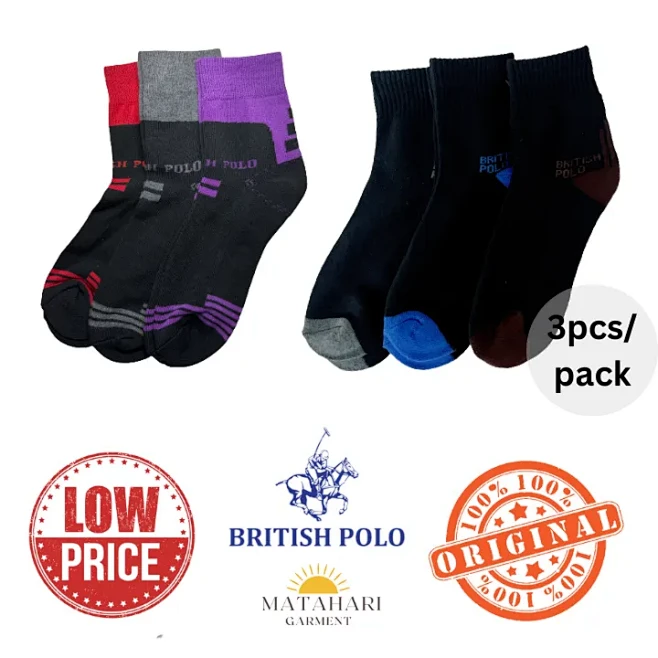 (MG) British Polo 3 Pair Pack Men Cotton Ankle Sock Stocking Terbal ...