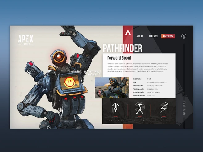 Pathfinder concept character page pathfinder website design apex legends apex page character ...
