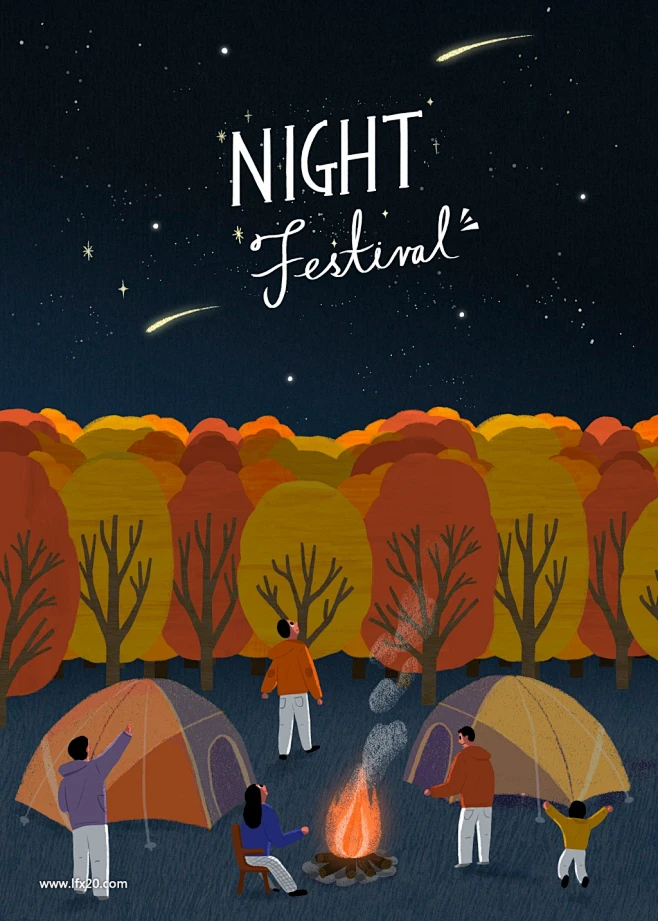 生活节日烟花灯笼鼓楼野营郊游插画插图-花瓣网