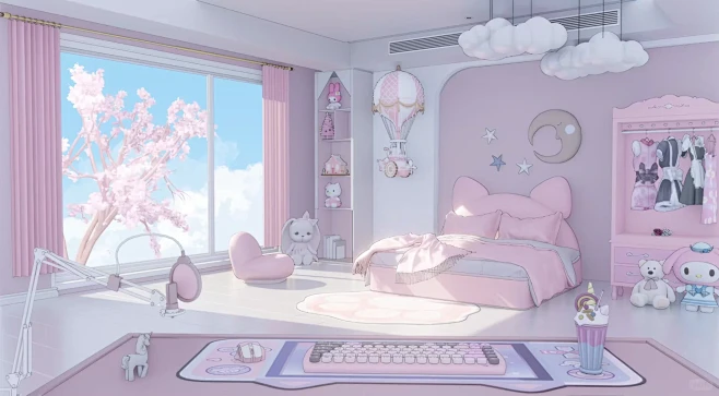 Vup虚拟主播背景 |搬进粉色系小单间-花瓣网