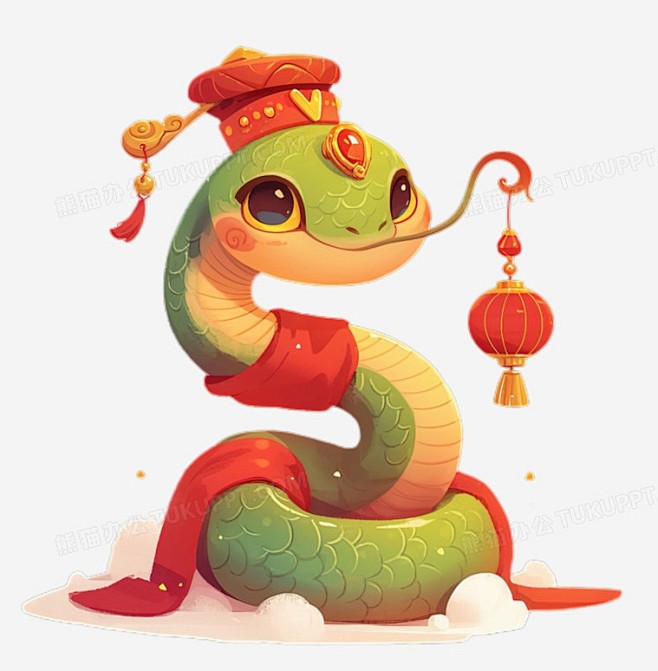 绿色中国春节蛇年IP卡通形象