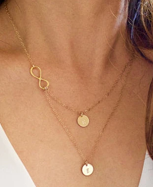 Layered Infinity and initials Necklace//Engraved Two Initials-花瓣网