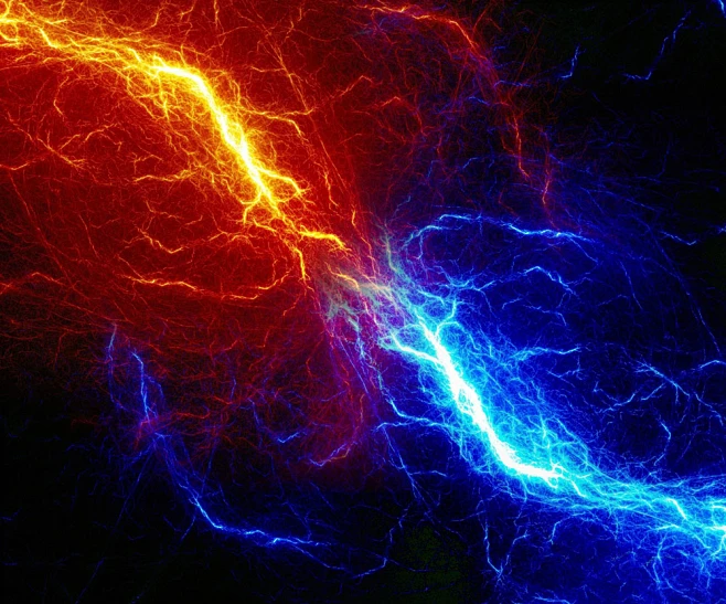 蓝色和红色炫光-花瓣网