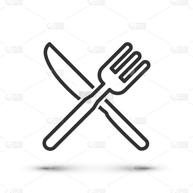 Knife and fork vector linear icon isolated on whit