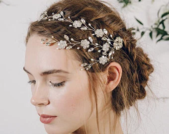 Crystal hair vine, Flower hair vine, trailing hair vine, wedding hair ...