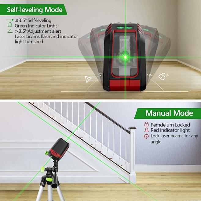Laser Level, Meterk 98FT Green Cross Line Laser Level Self Leveling ...