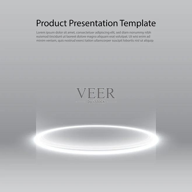 霓虹灯基座，白色发光的环在光滑的地板上插画图片素材-花瓣网