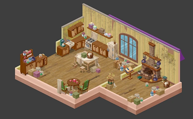 2D casual casual game Digital Art furniture game Isometric isometric ...