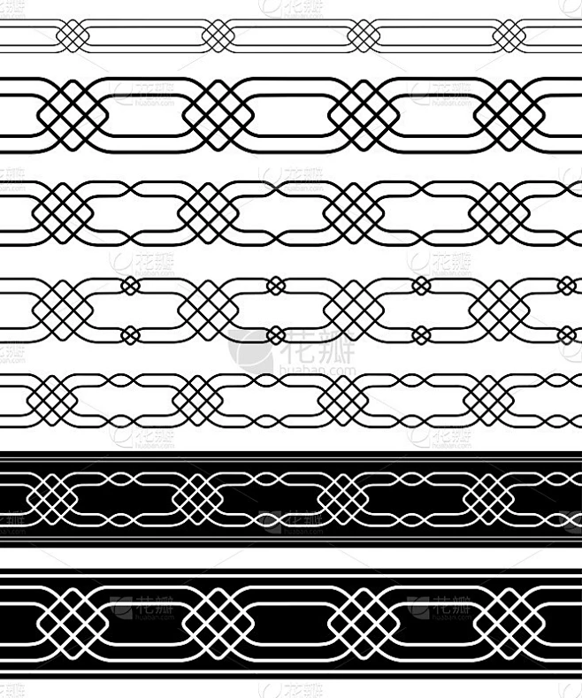 无缝黑白边框。阿拉伯语,凯尔特风格。模式包括刷子。素材-花瓣网