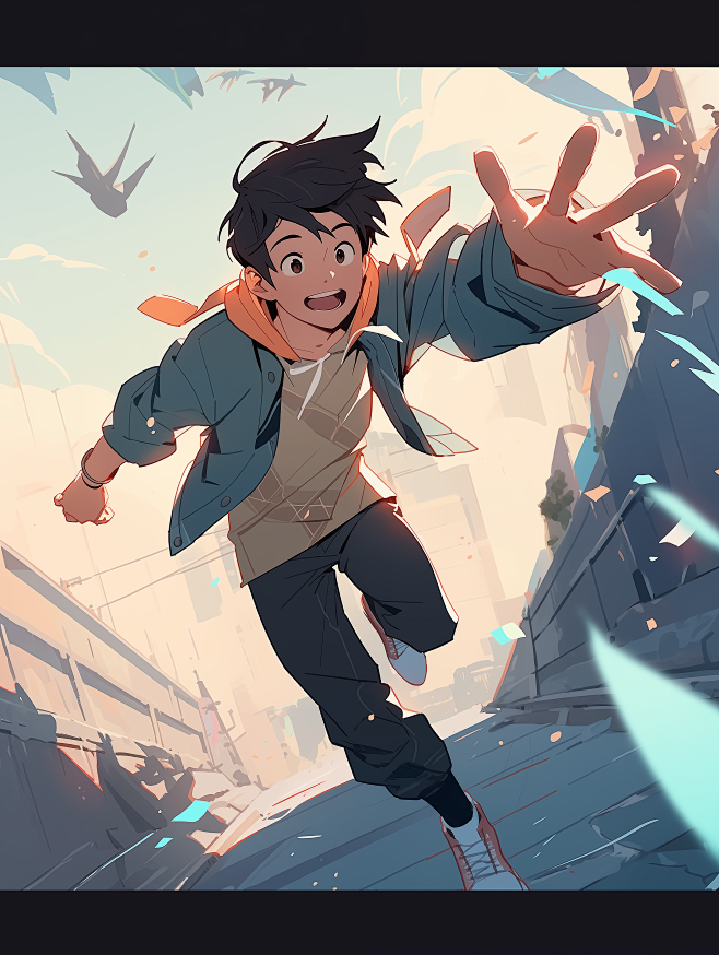 liepin_A_20_year_old_man_running_towards_the_camera_with_one_ha ...