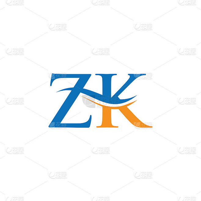ZK字母标志。初始ZK字母企业标识设计矢量模板