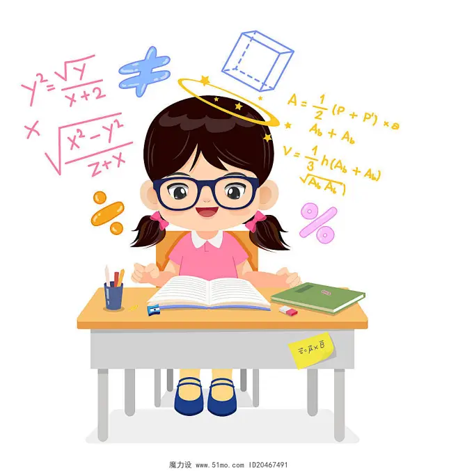 卡通风格学生上课学习数学思考教育数学符号插画开学季数学人物图片素材-花瓣网