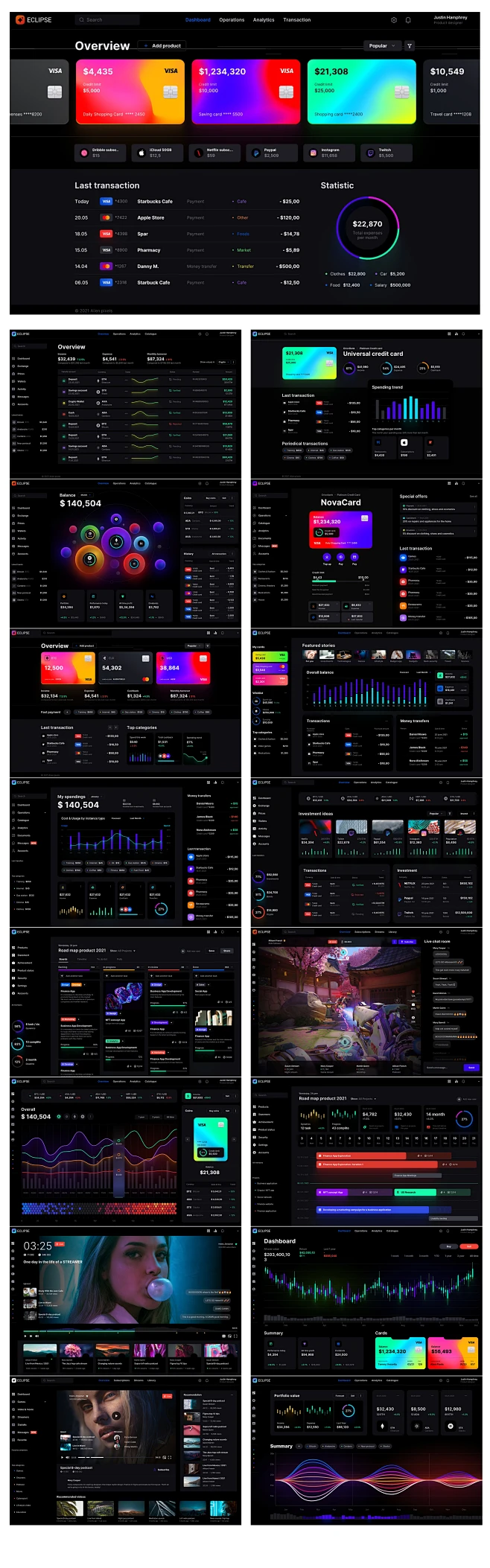 Eclipse 深色和浅色UI套件仪表盘管理员后台模板Figma格式PC+APP-花瓣网