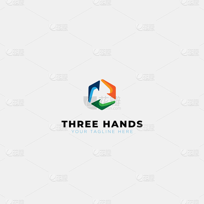 three hands abstract logo designs hexagonal