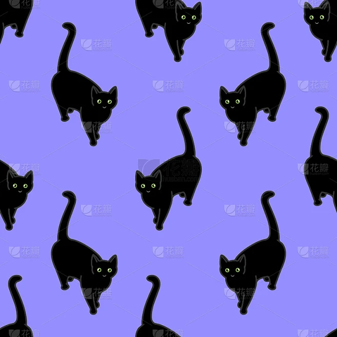 Seamless pattern with cute black cats. Texture for素材-花瓣网