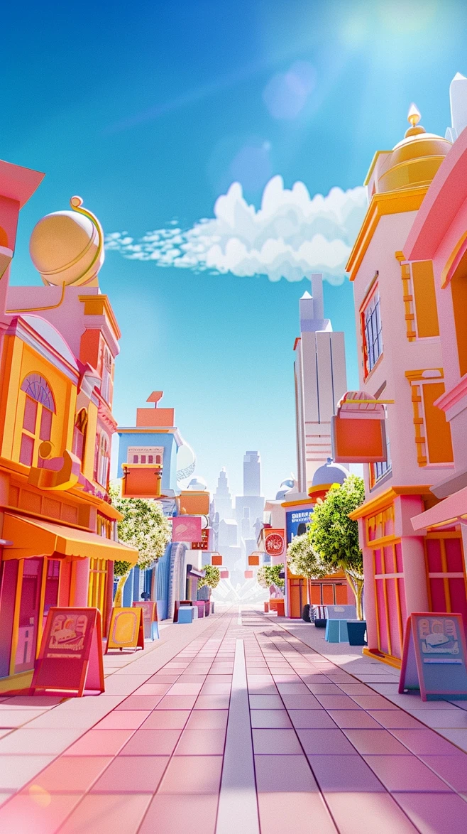 City business street, street scenery，The road is flanked by digital ...