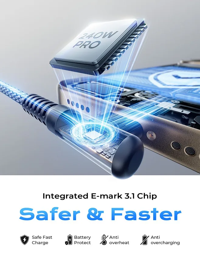 Amazon.com: AINOPE 240W USB C to USB C Cable Fast Charging 10FT,Right ...