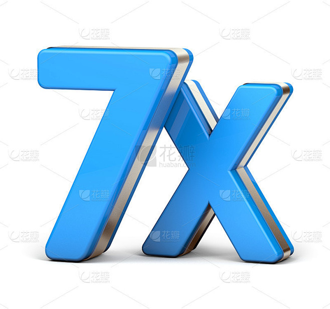 7X银色和蓝色孤立在白色背景上。3 d演示。