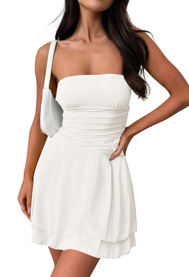 Amazon.com: MEROKEETY Women's Backless Swing Beach Dress Ruched High ...