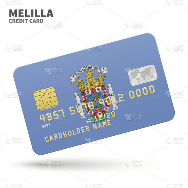 Credit card with Melilla flag background for bank,