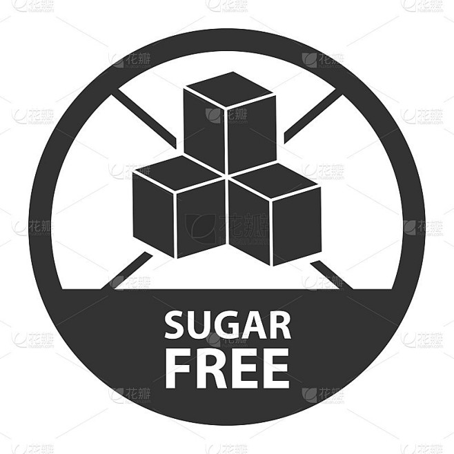 无糖徽章，标志，图标。矢量插图孤立在白色背景。标签或不干胶平面设计。健康食品的概念。食品包装或营养产