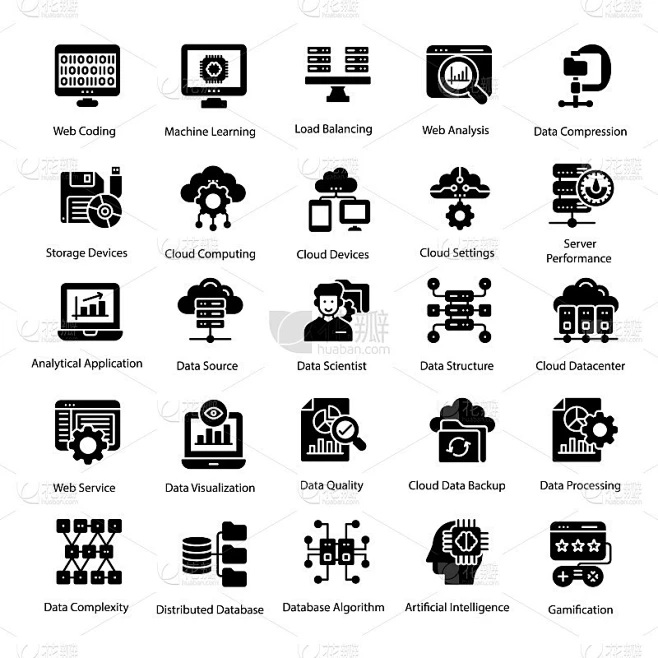 Big Data Solid Icons Pack素材-花瓣网