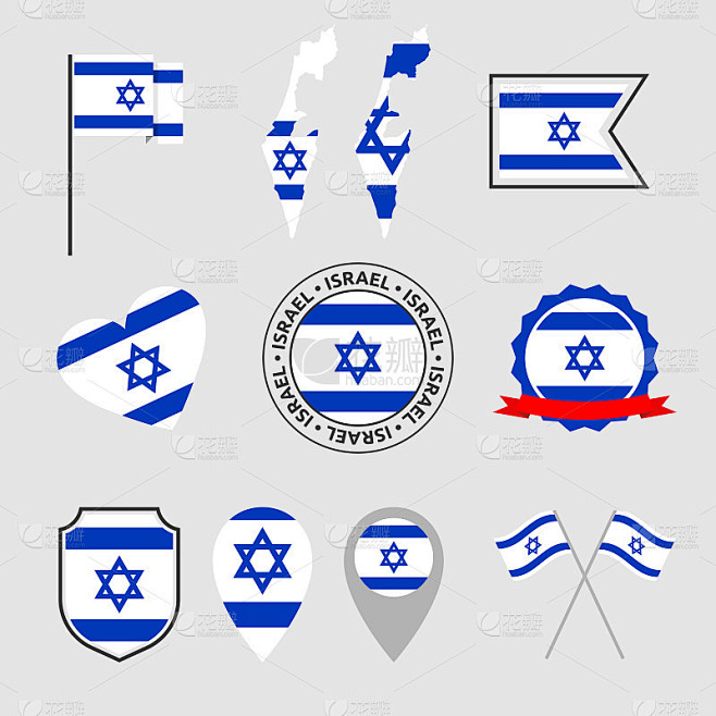 Israel flag icons set, national flag of State of I