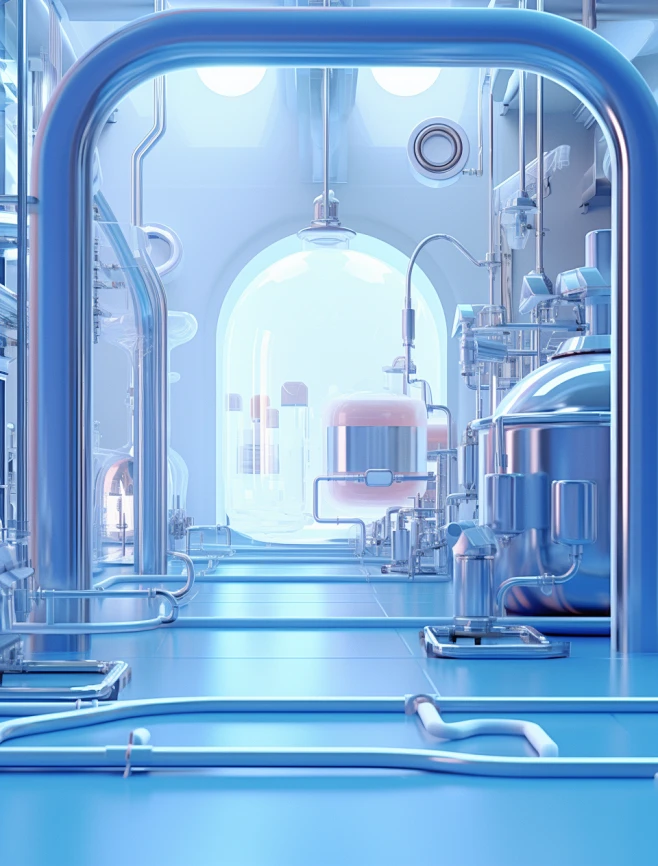 the lab scene with glass and pipe in blue and blue, in the style of ...