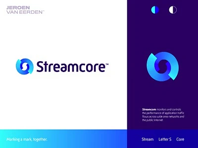 Streamcore-徽标设计性能控制网络监控字母标志会标品牌标识设计视觉标识设计品牌标识徽标设计标志IT数据互联网核心流-花瓣网