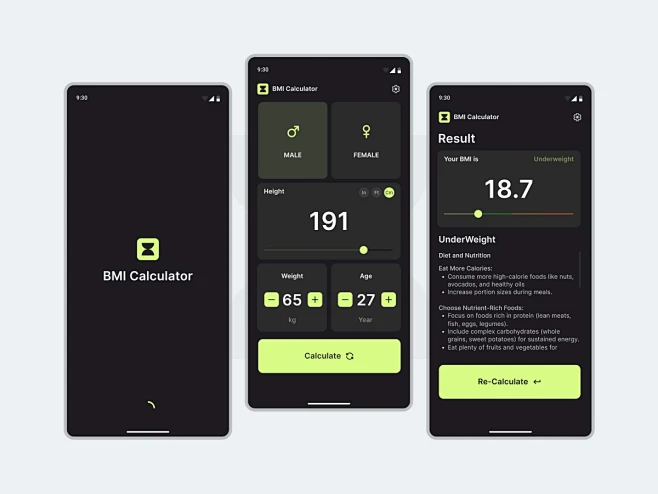 BMI Calculator Mobile App UI Design by Urvik Moradiya on Dribbble-花瓣网