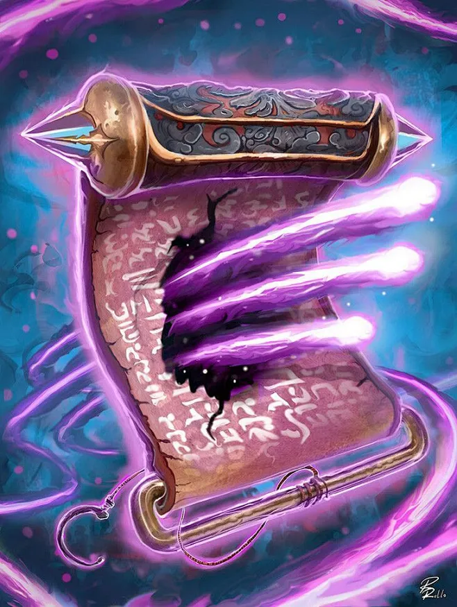 This may contain: an artistic painting of a scroll with writing on it ...