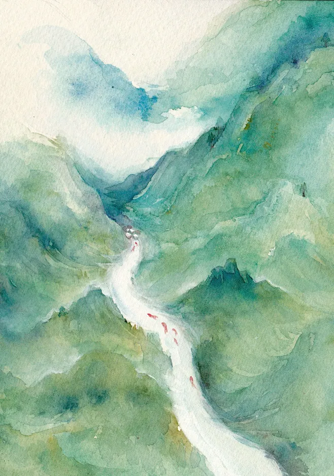 白绿山水-花瓣网