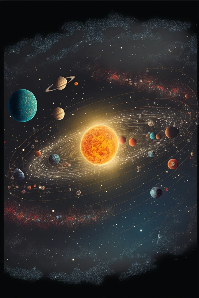 + Comic book illustration of a map of the solar system with a lot of ...