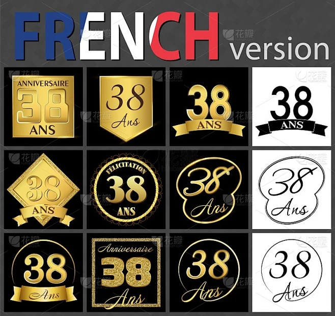 French set of number 38 templates素材-花瓣网
