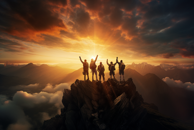 登顶团队合作企业文化精神人物摄影图片