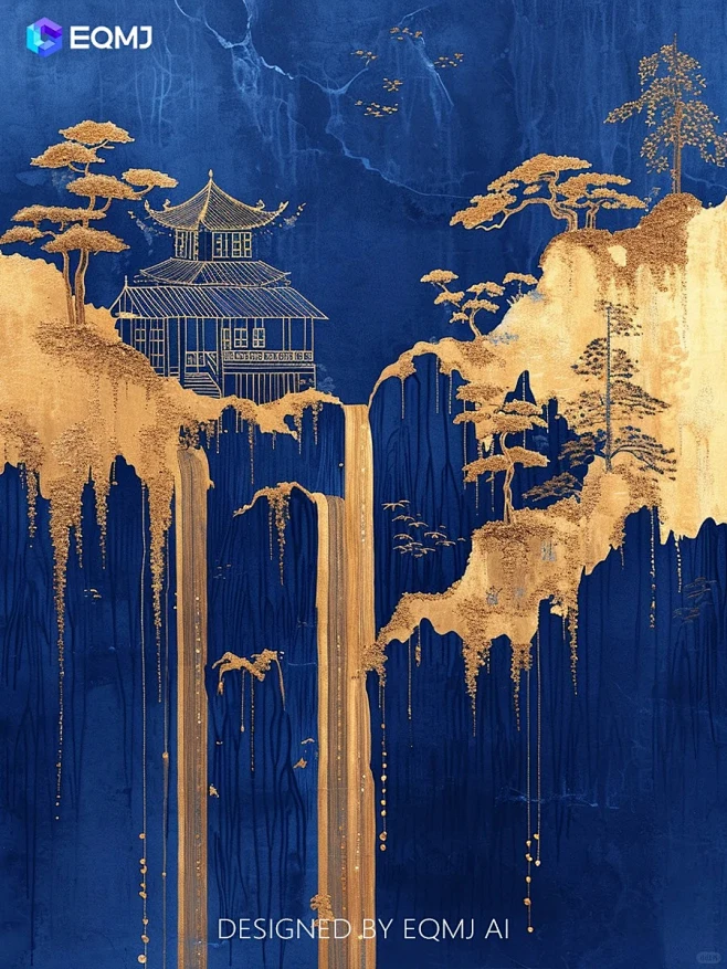 大美国风丨EQMJ AI绘制克莱因蓝瀑布山水画_6_EQMJ官方代言人_来自小红书网页版-花瓣网