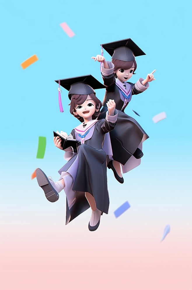 LS_two_characters_in_graduation_caps_dynamic_pose_bryce_3d_mult ...